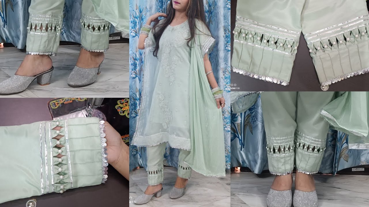 💯Fabric patti और pearl के साथ बहुत ख़ूबसूरत प्लाज़ो के बॉटम का डिज़ाइन ...