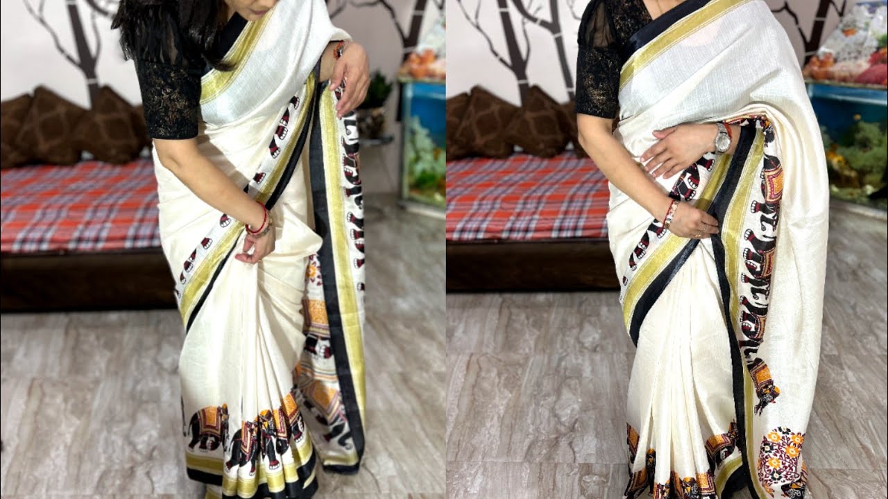 Easy Open Saree Draping With Perfect Pleats | How To Wear Open Saree ...