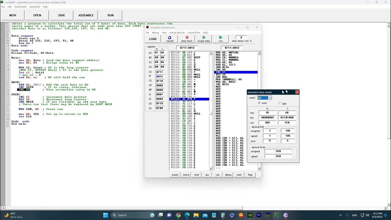 emu8086 microprocessor lap2 - YouTube