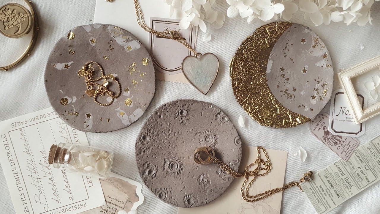 diy clay dishes • air dry clay celestials theme + gold foil details ...