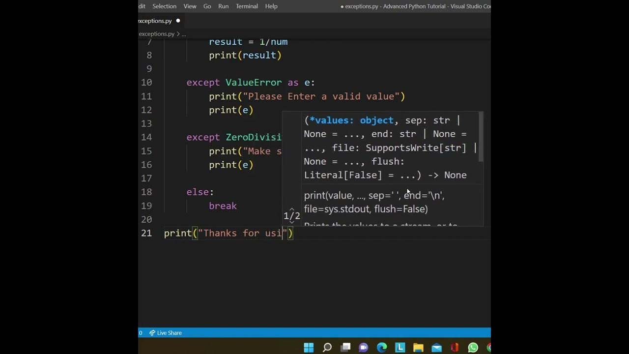 Exception Handling In Python Try Except Block In Python Shorts Python Pythonprogramming