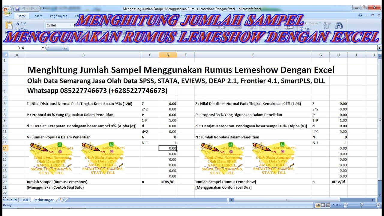 Menghitung Jumlah Sampel Menggunakan Rumus Lemeshow Dengan Excel - YouTube