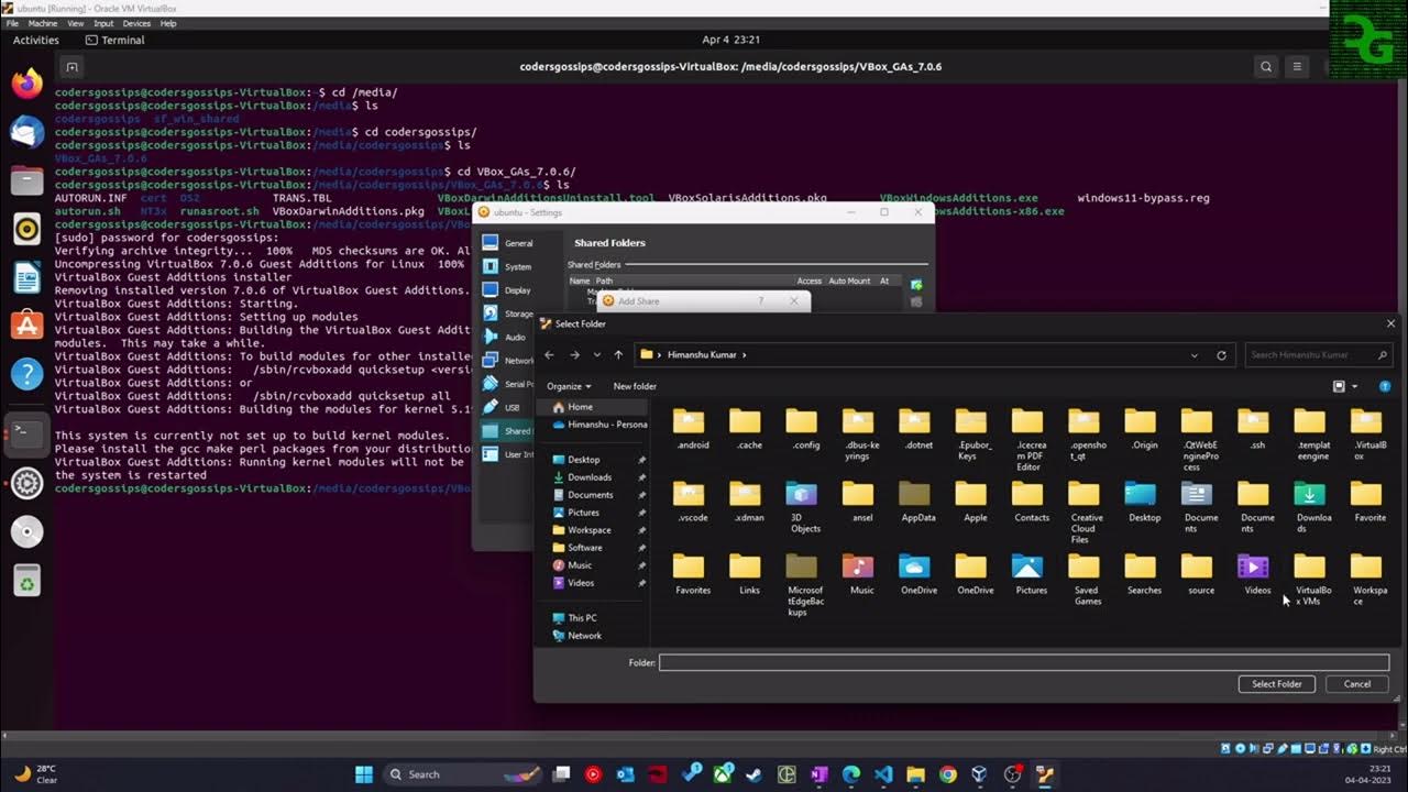 CG0002-Create a shared folder between virtual os (Ubuntu) and host os (windows) - YouTube