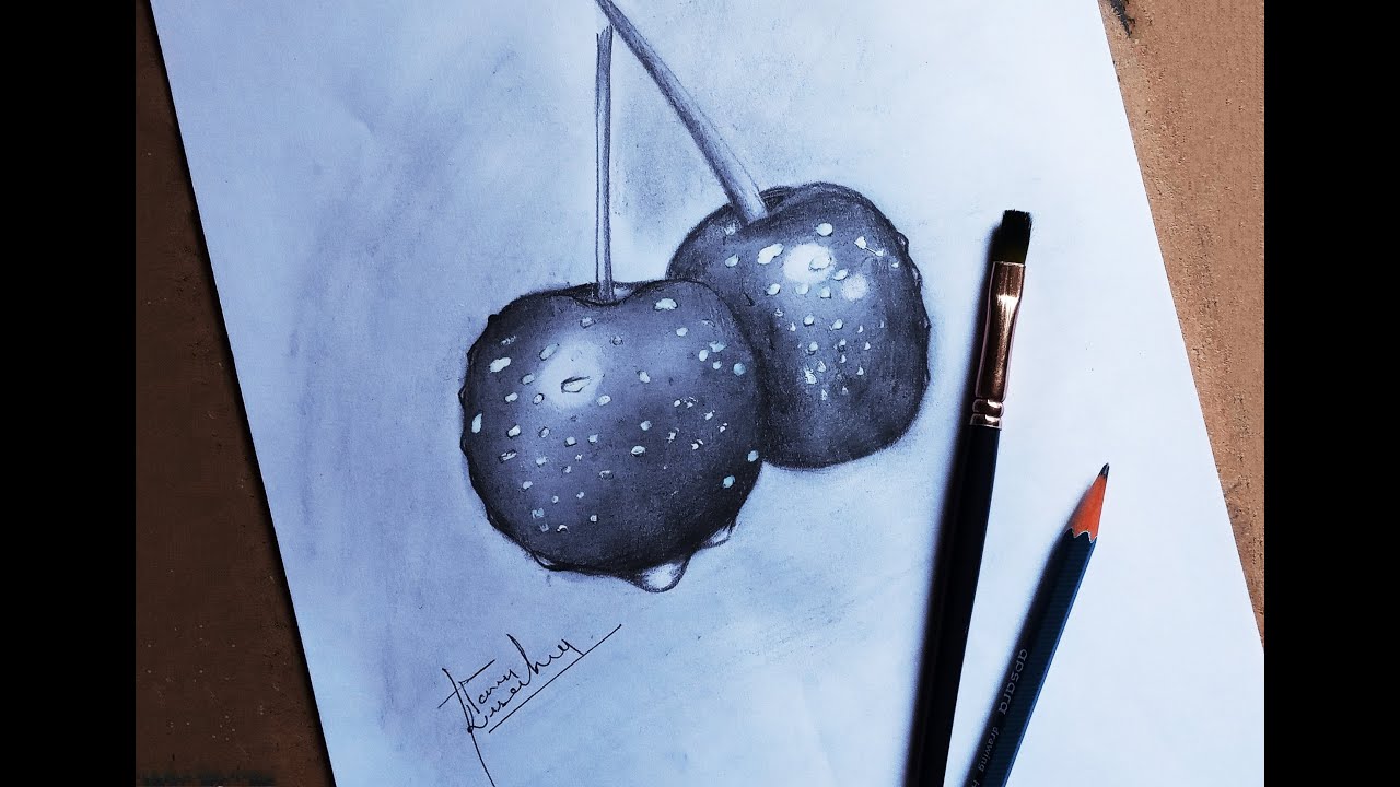 Realistic cherry sketch | still life sketch tutorial | Sketch for ...