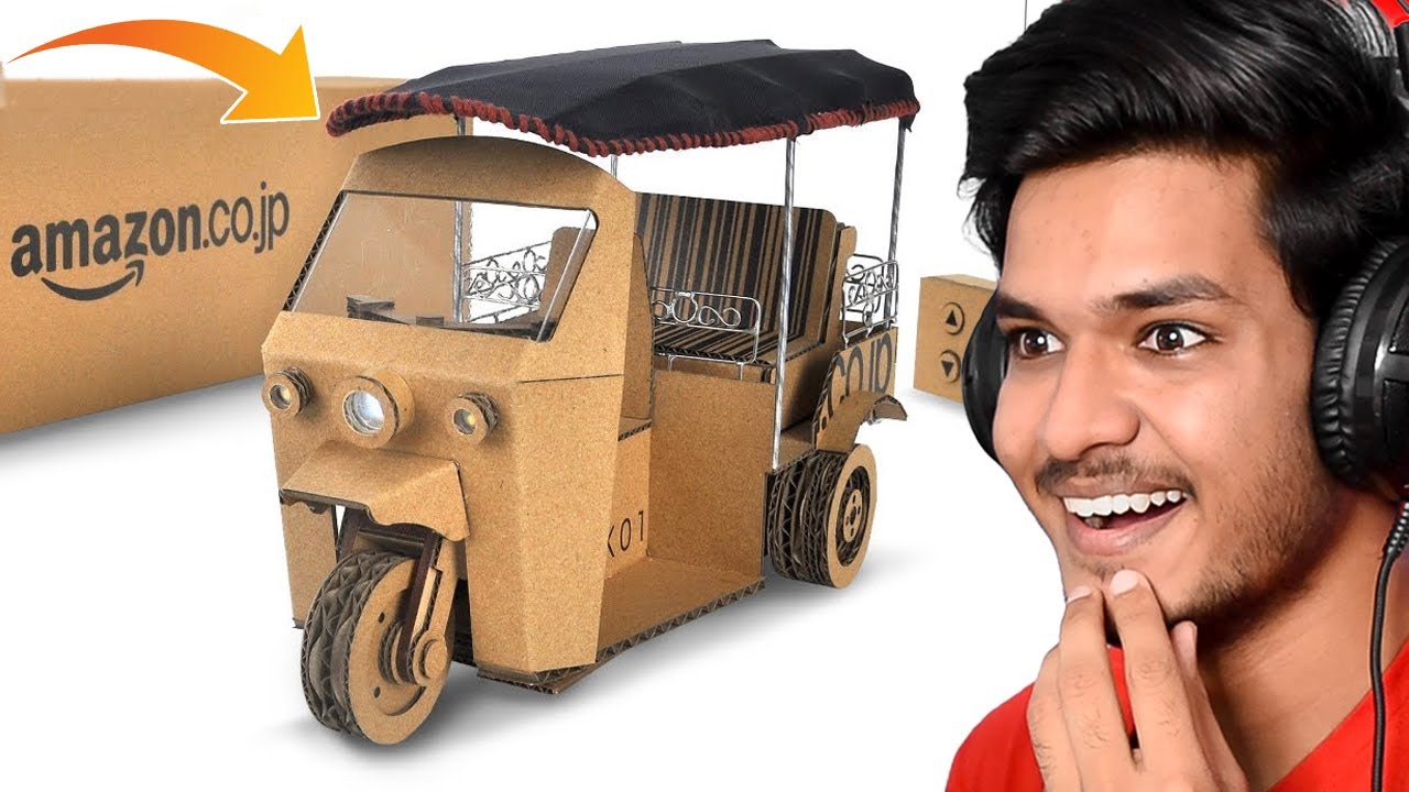Making Auto Rickshaw Form Amazon Card Board Box - YouTube