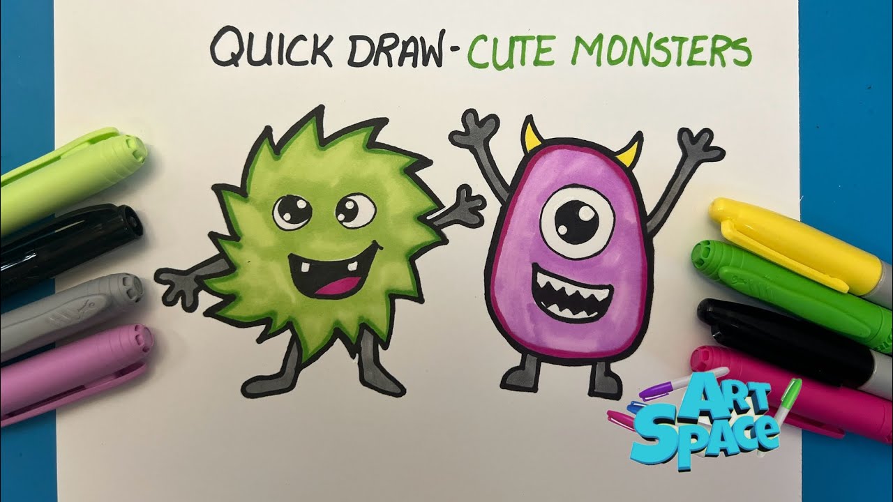 Quick Draws for Kids - How to Draw CUTE MONSTERS (Easy) - YouTube