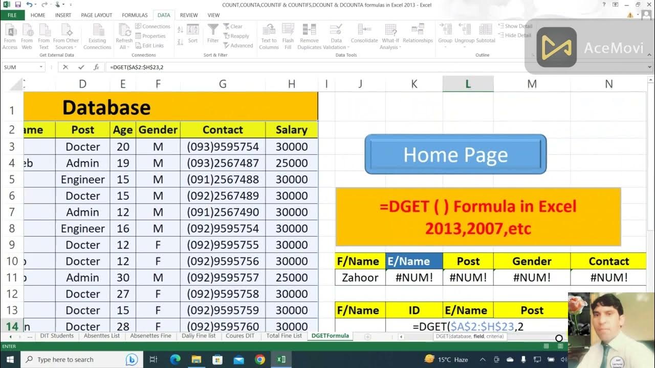 DGET Formula in Excel 2013 - YouTube