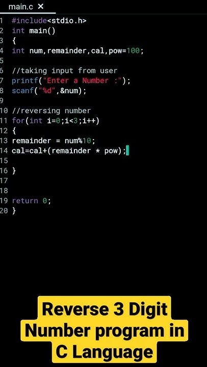 Reverse Three Digit Number Program in C Language - YouTube