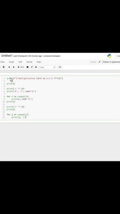 Multiplication Table Using Python #python #shorts - Youtube