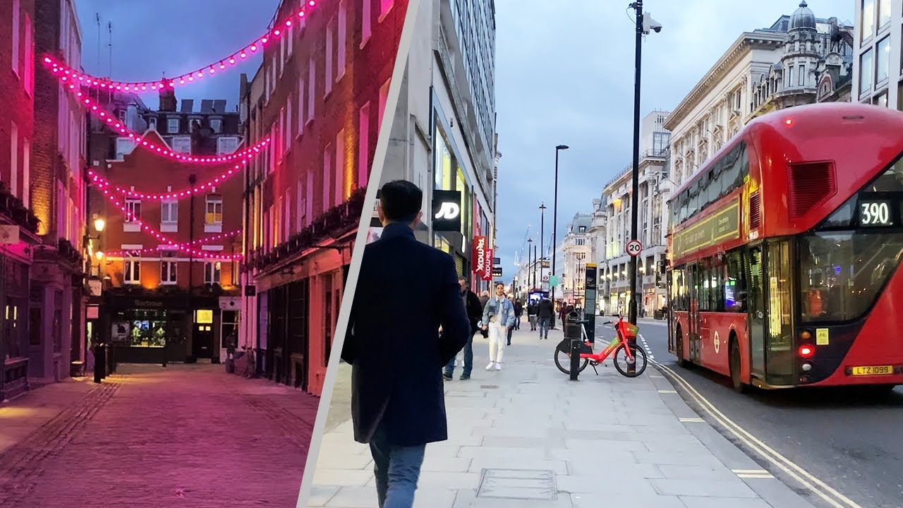 Walking Tour of EMPTY Soho, London at Sunset/Night. Oxford Street ...