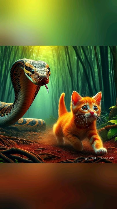 Daddy Cat Saved the Kitten from a Big Python #cat #cute #python - YouTube