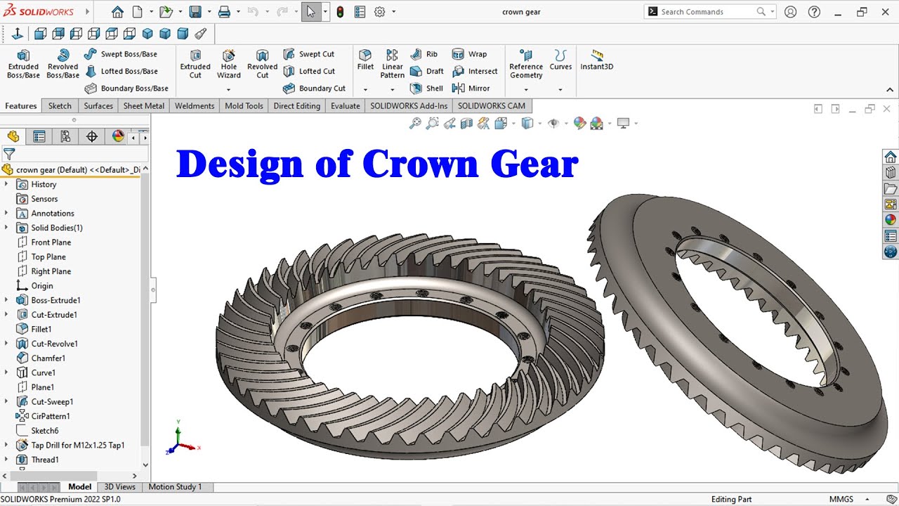 Sketch Crown gear in Solidworks | Solidworks tutorial - YouTube