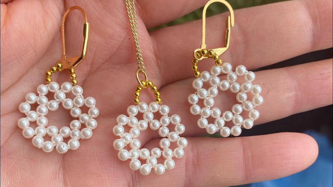 Juego de aretes y cadena, en perlas ,sencillo y elegante - YouTube