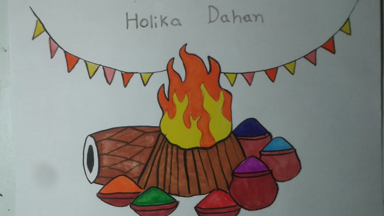 Holika Dahan Drawing | Festival Drawing Holi - YouTube