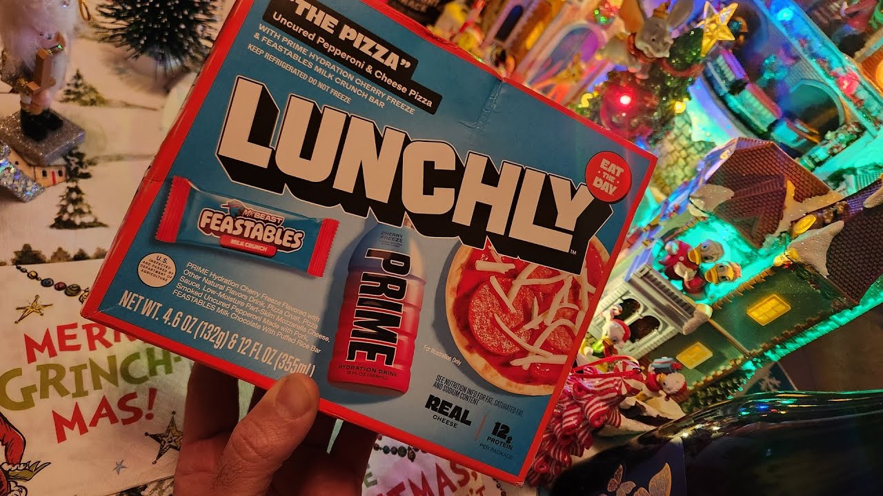 LUNCHLY "The Pizza" with Prime Hydration Cherry Freeze & Feastables ...