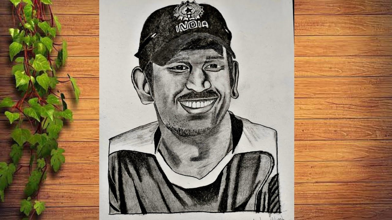 How to draw Dhoni Step by Step sketch tutorial - YouTube