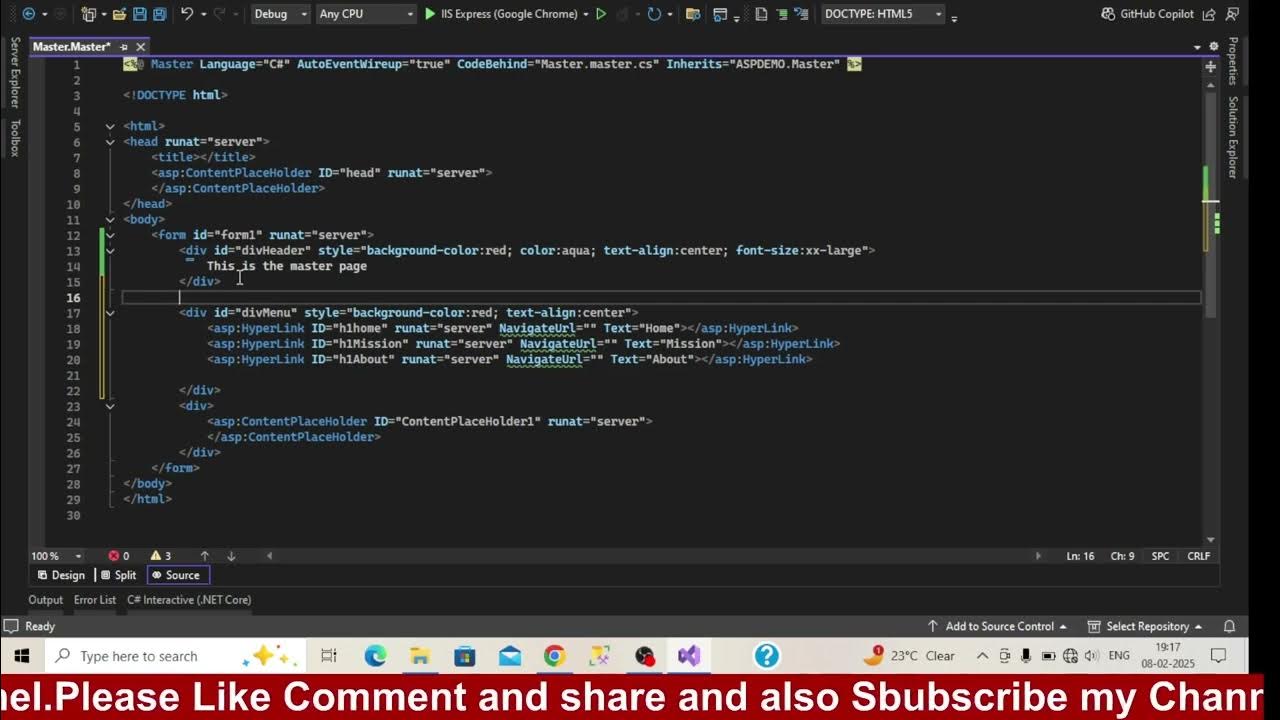 class:-41 How to create a master page in asp net - YouTube