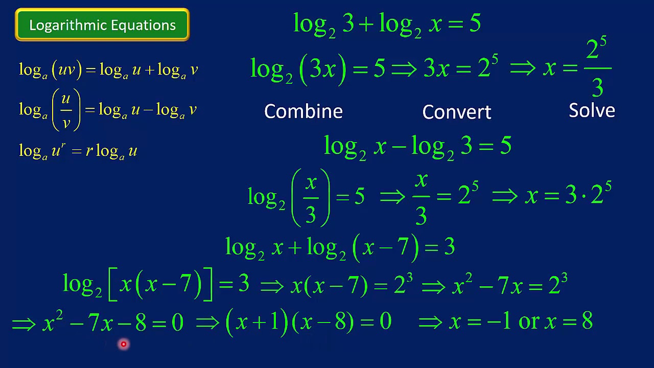 34 Logarithmic Equations YouTube
