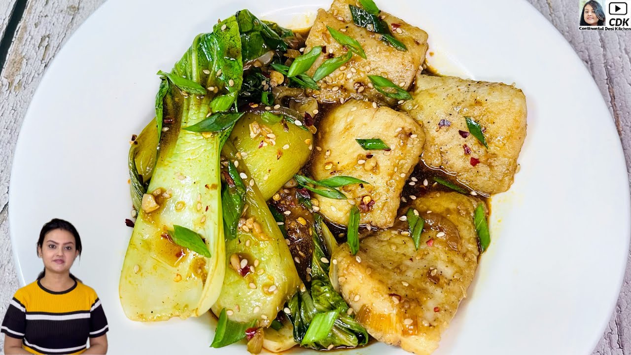 Fish with Bok Choy in Hot Garlic Sauce | Chilli Garlic Fish with Pak ...