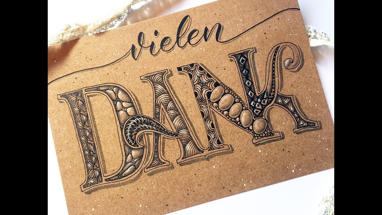 Vielen Dank Lettering mit Zentangle Mustern - YouTube