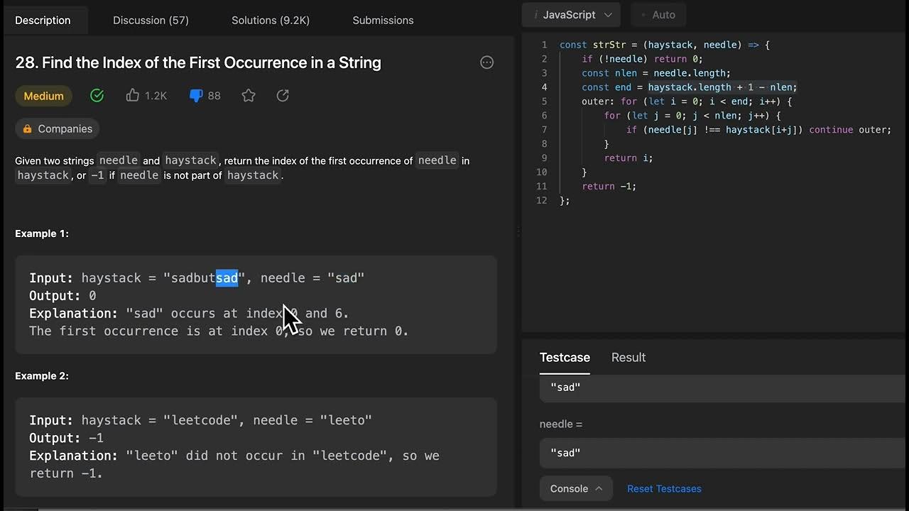 LeetCode 28 Find The Index Of The First Occurrence In A String leetcode-28-find-the-index-of-the-first-occurrence-in-a-string