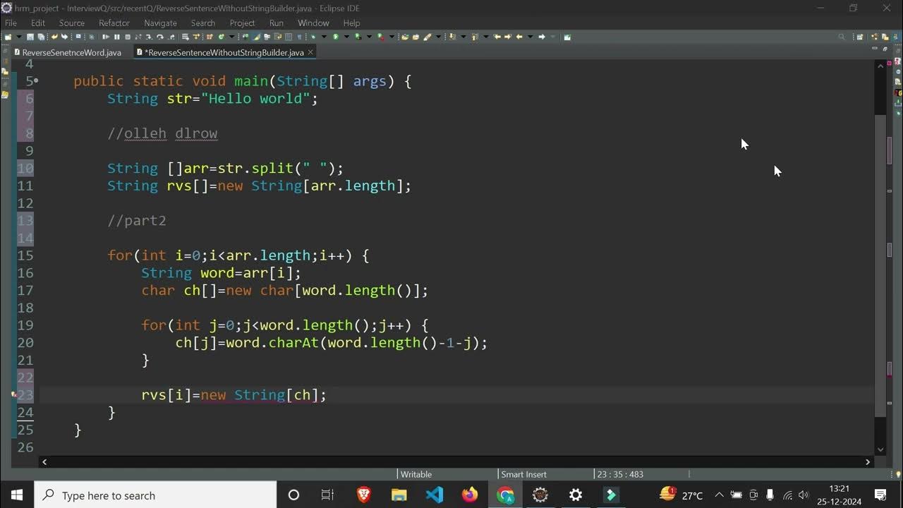 Reverse String Without String Builder| Java Interview Question| java in Hindi - YouTube