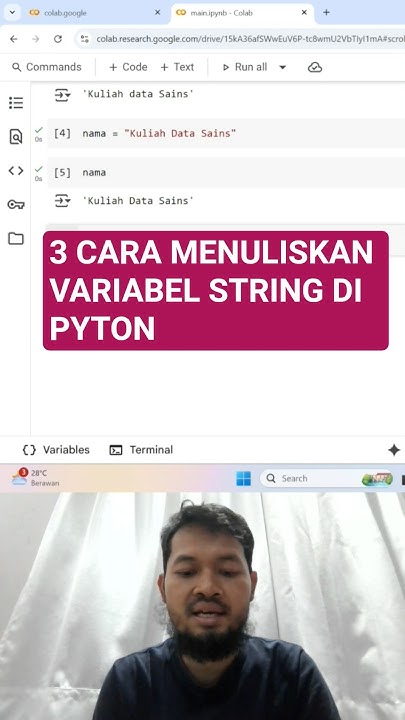 3 cara menuliskan variabel string di python #kuliahdatasains #tutorialpython #datascientist # ...