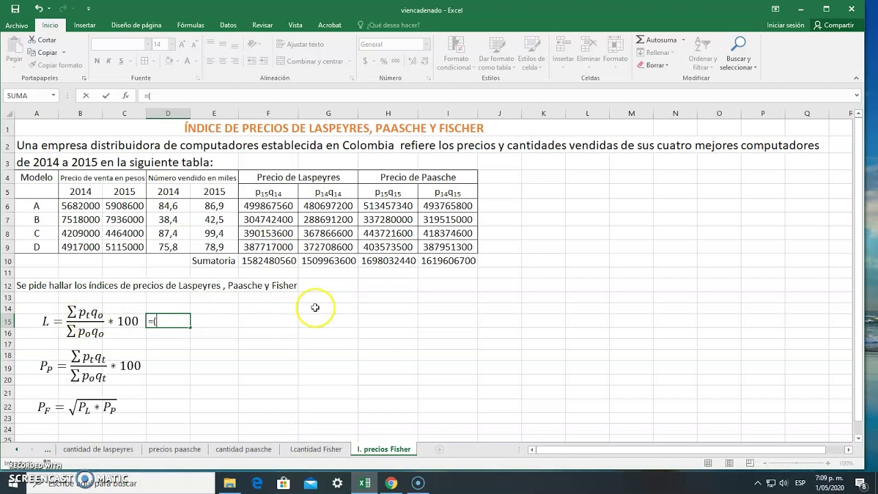 Índice de precios de Laspeyres, Paasche y Fisher - YouTube