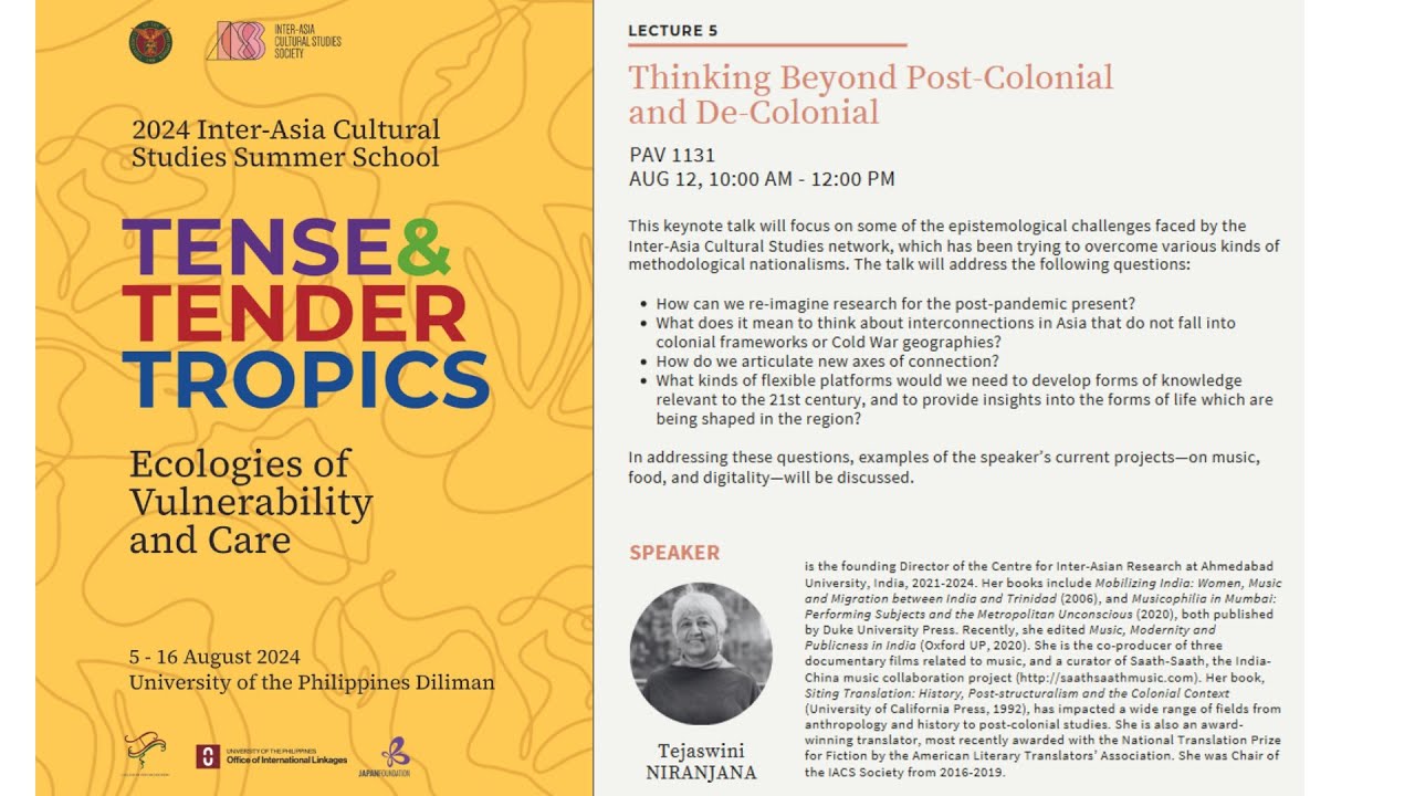 "Thinking Beyond Post-Colonial and De-Colonial" by Tejaswini Niranjana ...