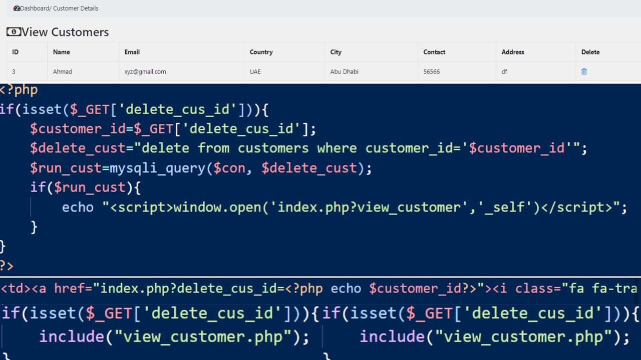 87 Delete Customer Details From Database Table Using Php And Mysql Youtube 8114