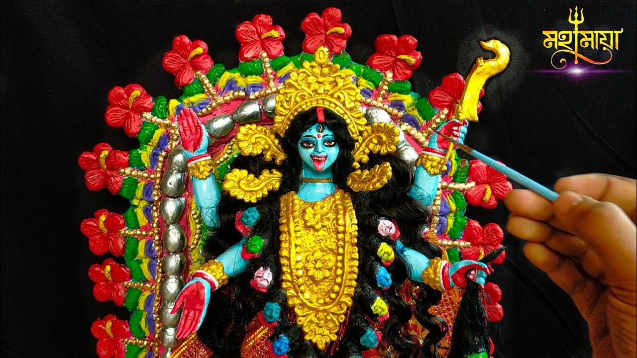 Kali murti colouring at home /Small kali idol making / kali idol making ...