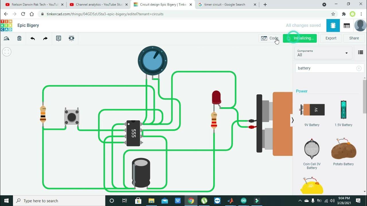 timer circuit with 555 timer in tinkercad | time delay circuit ...