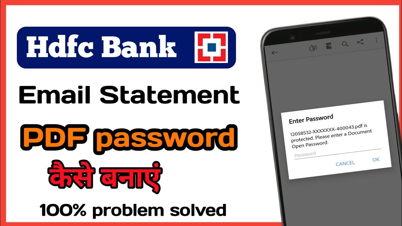 how to open hdfc email statement pdf password - YouTube