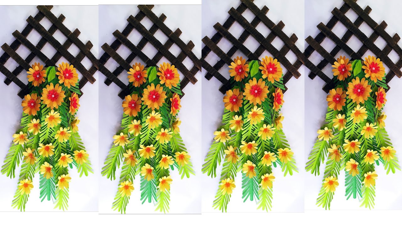 orange colour paper flower wallhanging craft idea/diy /paper craft/easy ...