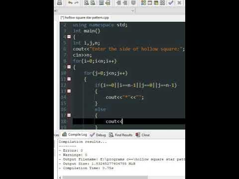 C++ Program to create a hollow square star pattern || Shape ...