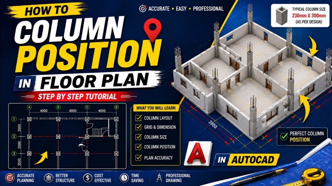 Column Placing in Plan // How to Plan & Place Column in AutoCAD 2023 ...