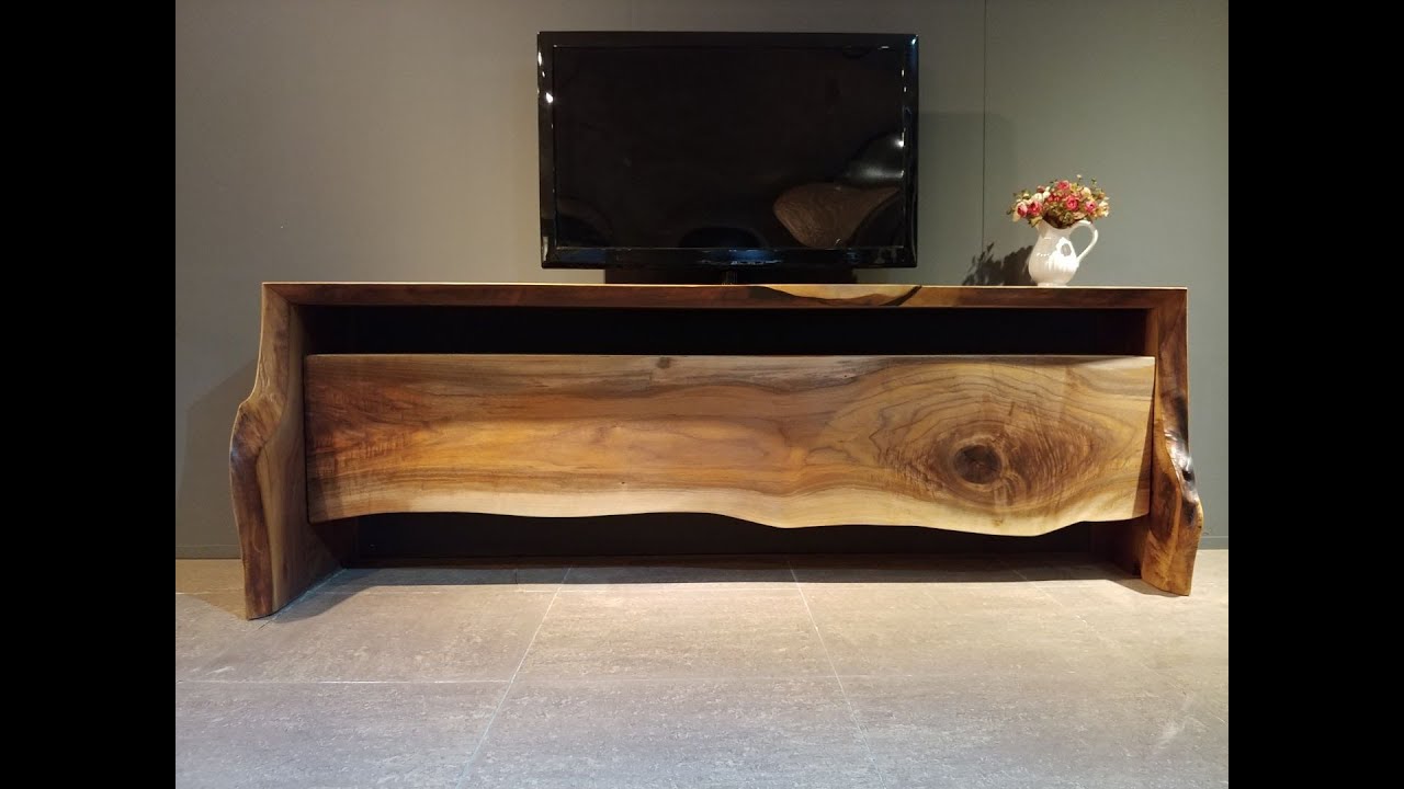 Walnut wood slab TV Stand / Woodworking /DIY - YouTube