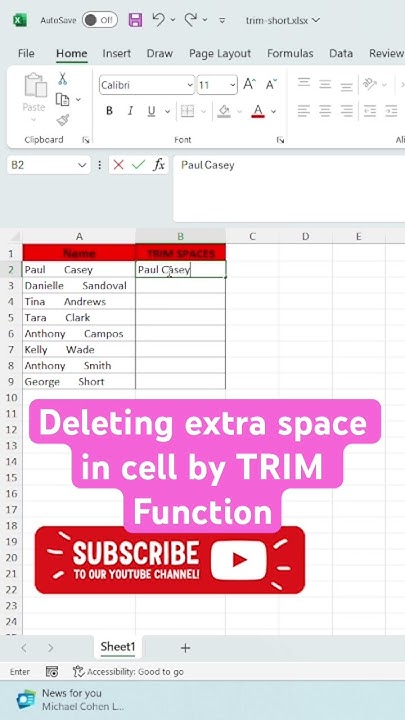 How You Delete Not Needed Space In Cell By Using Trim Functionexcelfunctionexceltutorial أنا