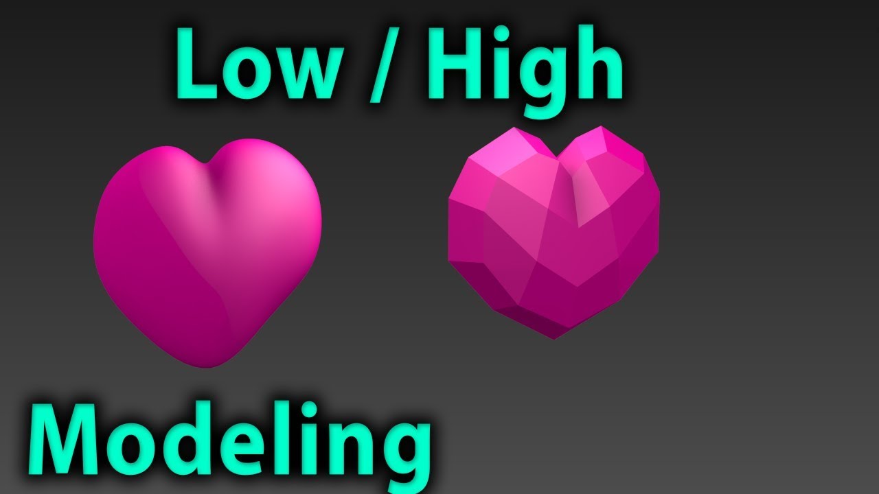 Modeling heart / love symbol low poly _ high poly - YouTube