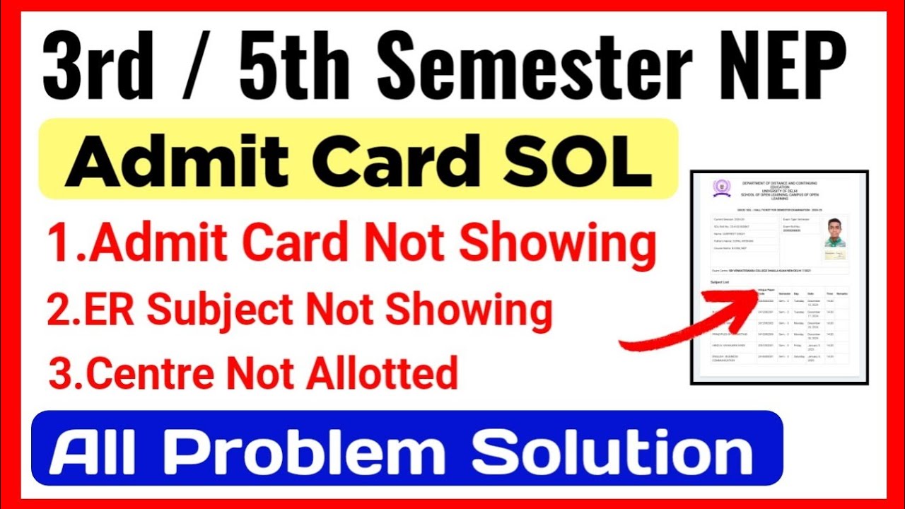 SOL NEP 3rd / 5th Semester Admit Card Problem Solution_Centre Not ...