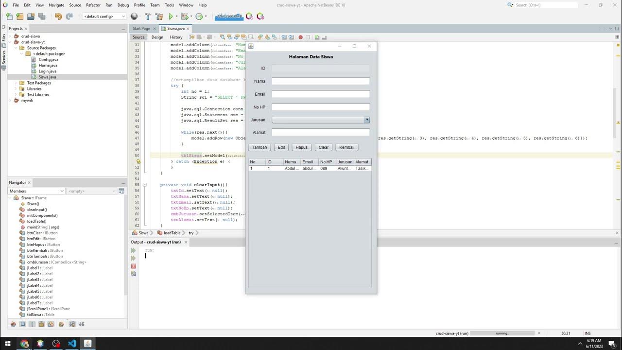 9 Tutorial Sederhana Crud Java Netbeans Mysql View Siswa Read Data Youtube