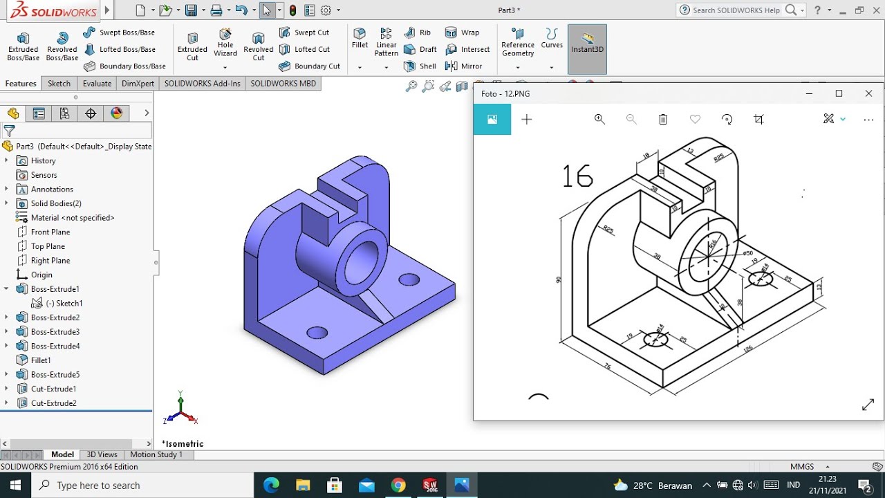 Cara menggambar teknik di Solidworks||Tutorial Solidworks Part 2 - YouTube