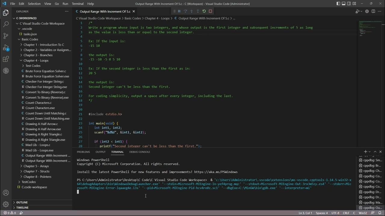 C Lab Output Range With Increment Of 5 Youtube