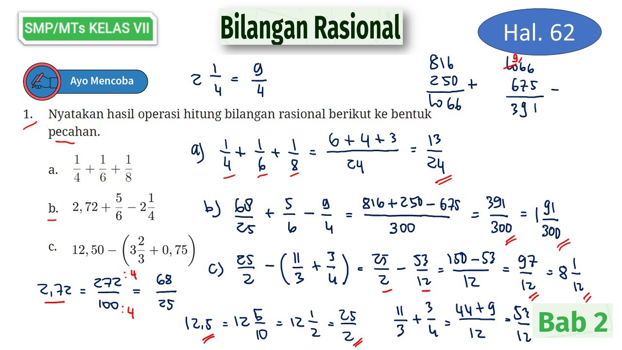 Hlm 62 AYO MENCOBA PENJUMLAHAN BILANGAN RASIONAL BENTUK DESIMAL PECAHAN ...