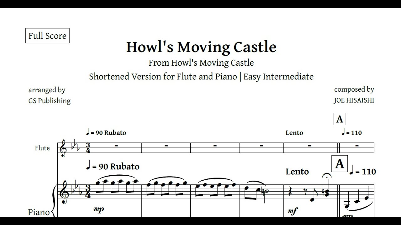 Howl´s Moving Castle | Shortened Version for Flute and Piano | Easy ...