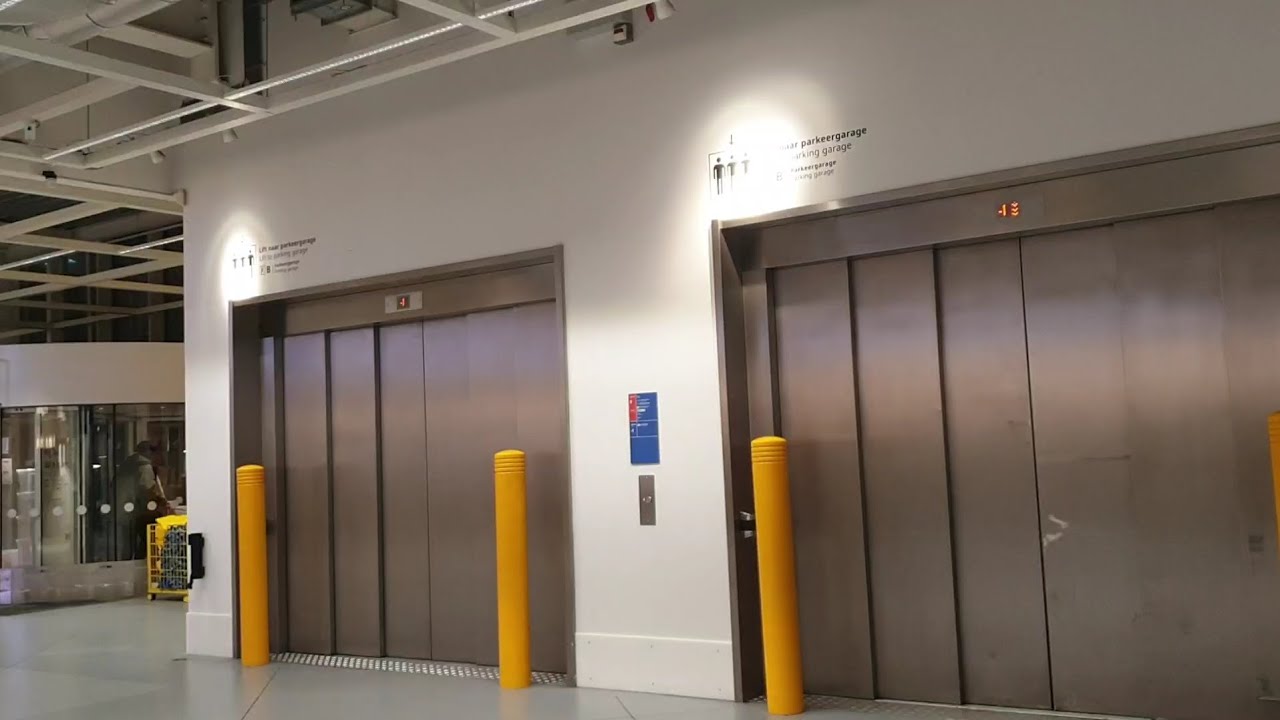 2 HUMONGOUS ThyssenKrupp elevators, modernised by KONE. IKEA, Delft ...