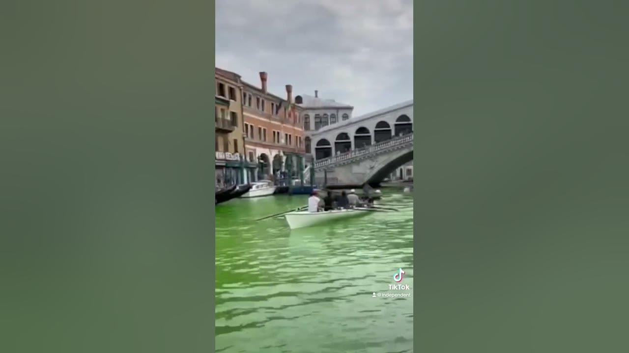 Venice canal mysteriously turns fluorescent green #shorts - YouTube