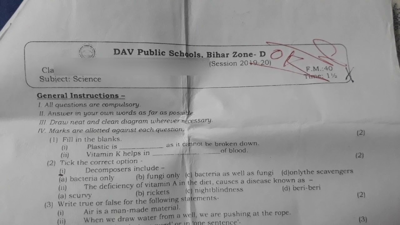 Dav class 6 science post mid term question paper | Dav public school ...