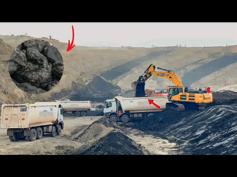 SANY SN500 excavator loading COAL to dump truck mercy 4845 - YouTube