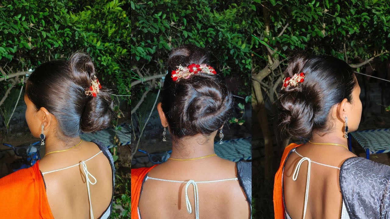 Summer Special Bun Hairstyle-4 With Red Stones Flat Clip - YouTube